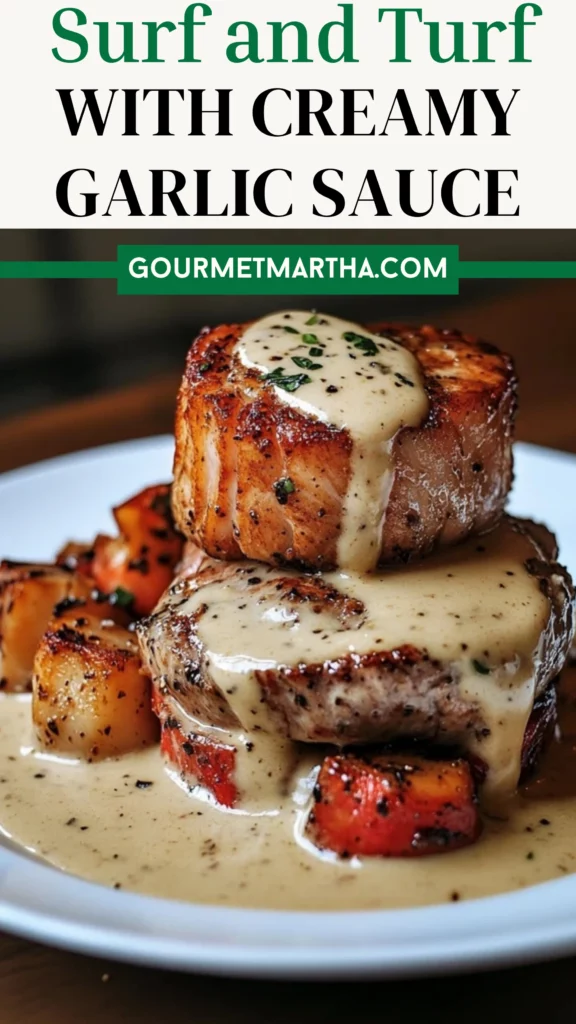 Surf and Turf with Creamy Garlic Sauce – A Culinary Delight - Gourmet ...