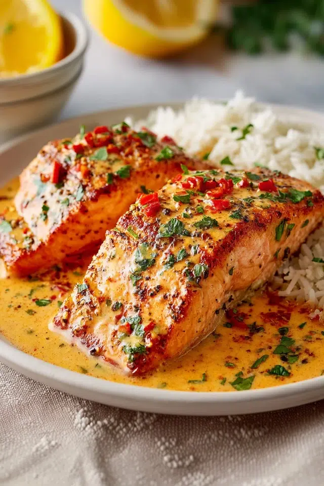 Creamy Roasted Red Pepper Salmon - Gourmet Martha