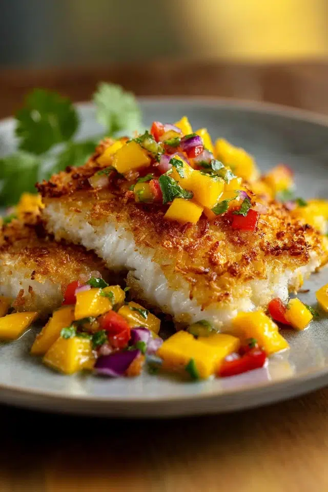 Coconut Crusted Fish with Mango Salsa - Gourmet Martha