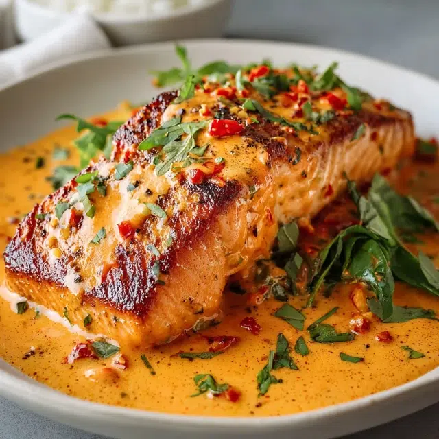 Creamy Roasted Red Pepper Salmon - Gourmet Martha