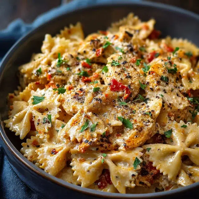 Parmesan Roasted Red Pepper Chicken Bowties in Garlic Cream - Gourmet ...