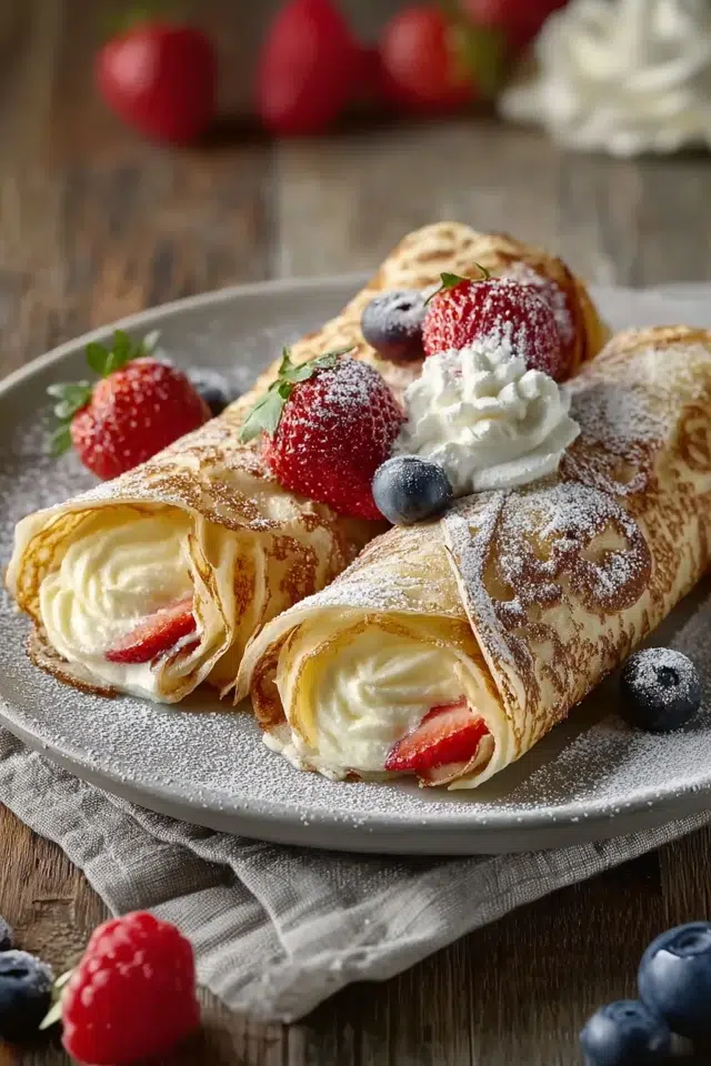 Cheesecake Crepe Roll Ups - Gourmet Martha