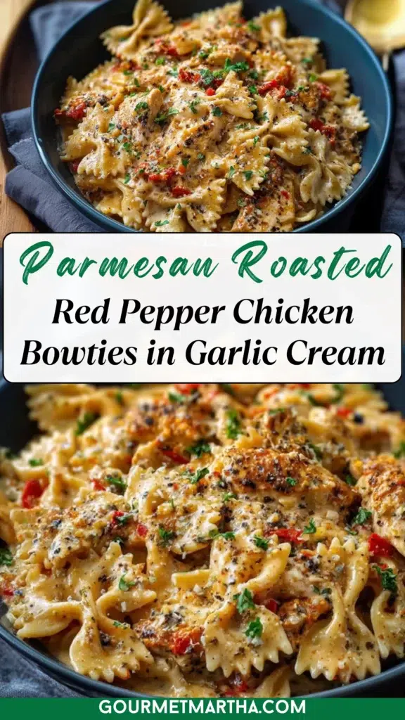 Parmesan Roasted Red Pepper Chicken Bowties in Garlic Cream - Gourmet ...