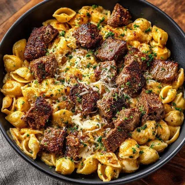 Cajun Steak Bites and Cheesy Garlic Shells Skillet - Gourmet Martha