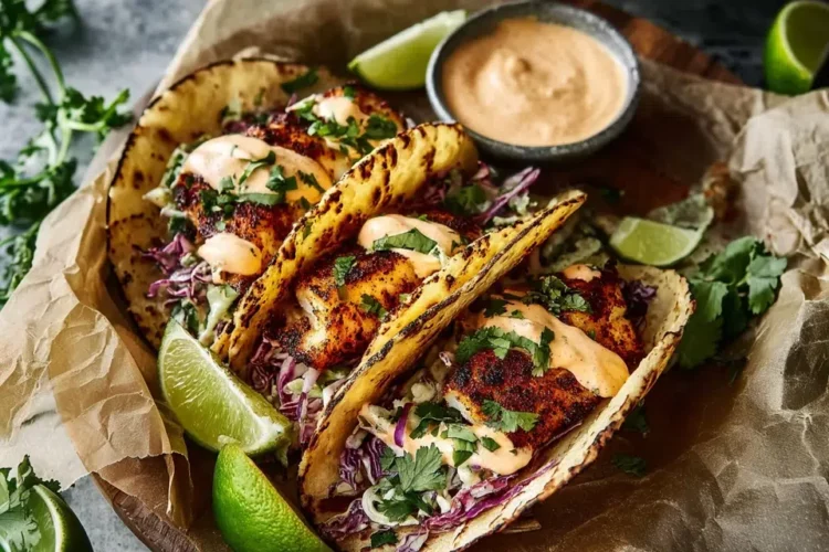 Blackened Fish Tacos with Chipotle Lime Sauce - Gourmet Martha