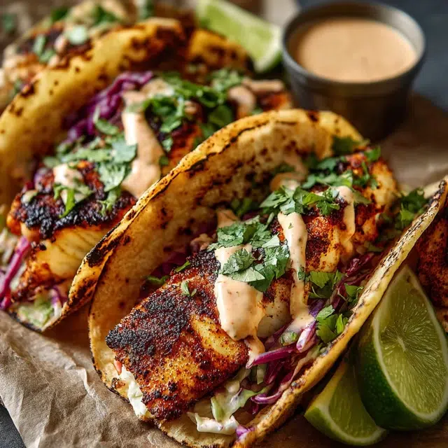 Blackened Fish Tacos with Chipotle Lime Sauce - Gourmet Martha
