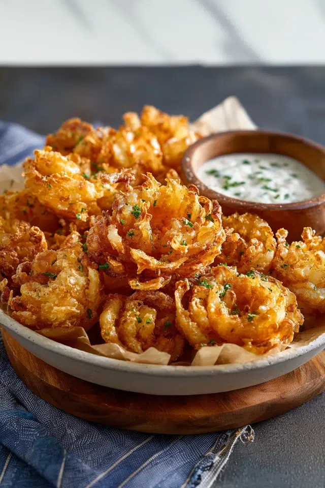 Mini Crispy Blooming Onions with Buttermilk Ranch - Gourmet Martha