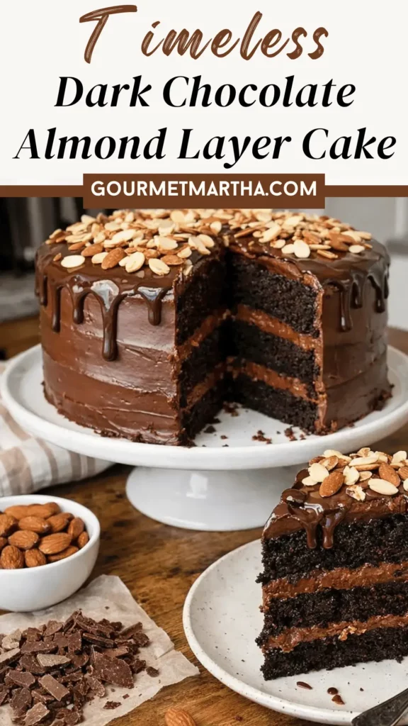 Dark Chocolate Almond Layer Cake with Cream Frosting - Gourmet Martha