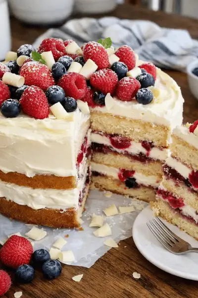 Layered White Chocolate Berry Cake Delight - Gourmet Martha